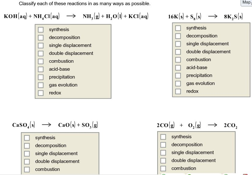Solved Map Classify each of these reactions in as many ways | Chegg.com