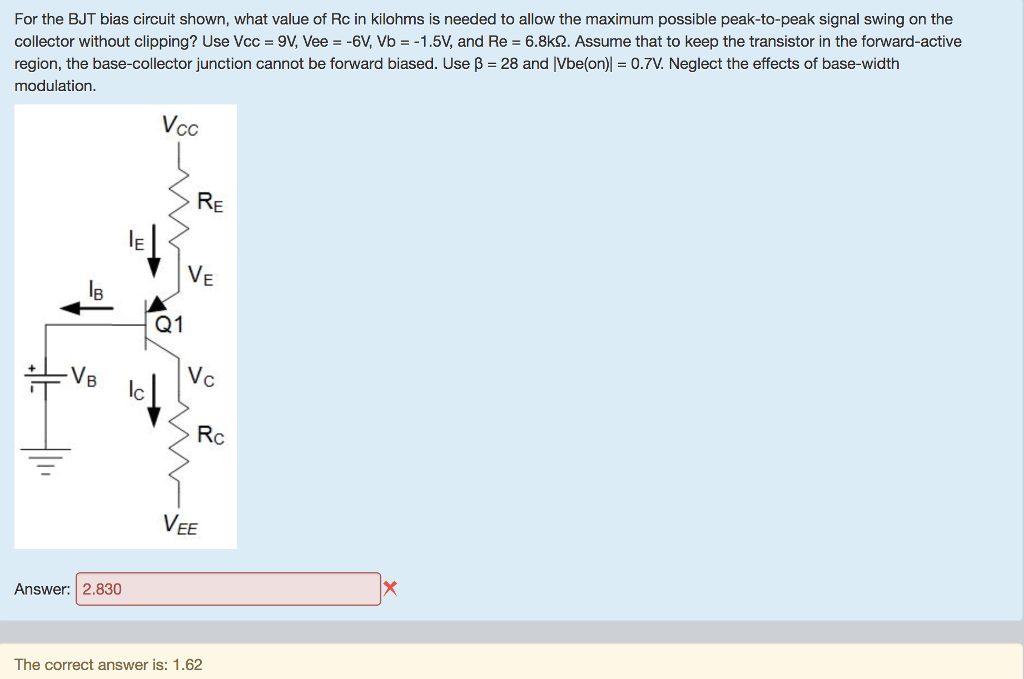 Solved For the BJT bias circuit shown, what value of Rc in | Chegg.com