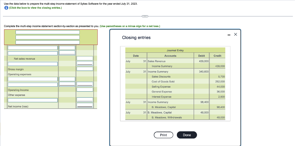 Solved Use the data below to prepare the mult-step income | Chegg.com