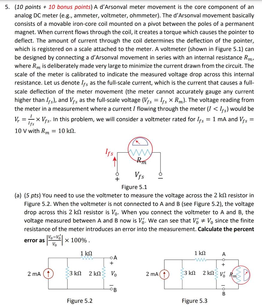 Solved 5. (10 points + 10 bonus points) A d'Arsonval meter | Chegg.com