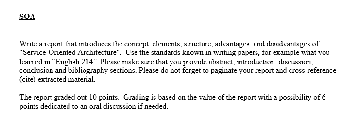 SOA Write a report that introduces the concept, | Chegg.com