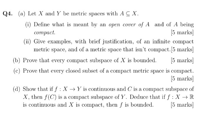 Solved Q4. (a) Let X and Y be metric spaces withACX. (i) | Chegg.com