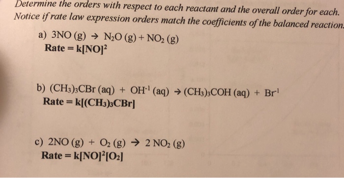 Solved Determine the orders with respect to each reactant | Chegg.com