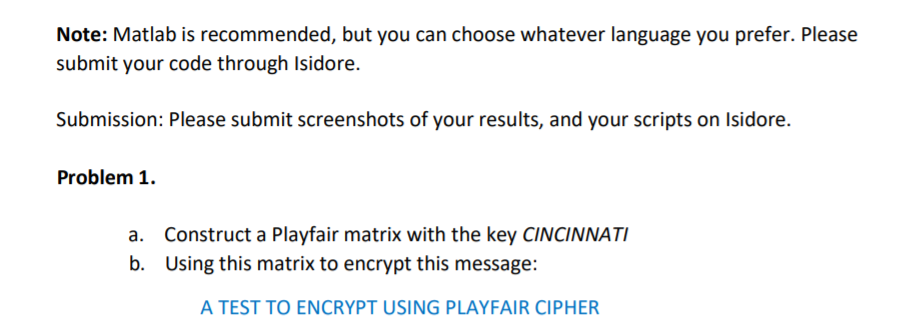 Solved Problem 2. Implement the same Playfair Cipher from | Chegg.com