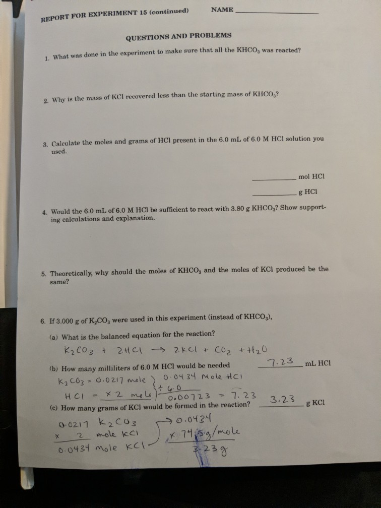 Solved SECTION DATE REPORT FOR EXPERIMENT 15 INSTRUCTOR | Chegg.com