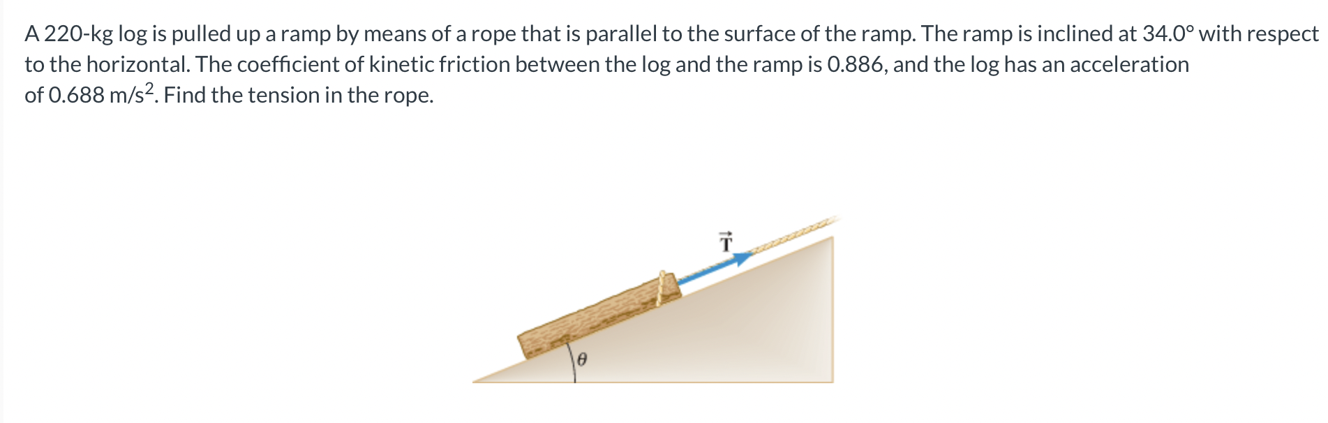 Solved A 220-kg log is pulled up a ramp by means of a rope | Chegg.com