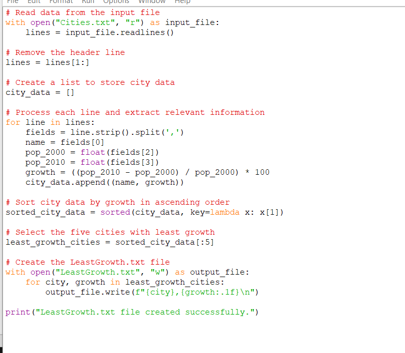 Solved The file “Cities.txt” contains information about the | Chegg.com