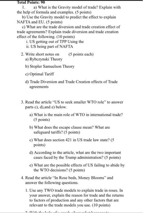 otal Points: 1. a) What is the Gravity model of | Chegg.com