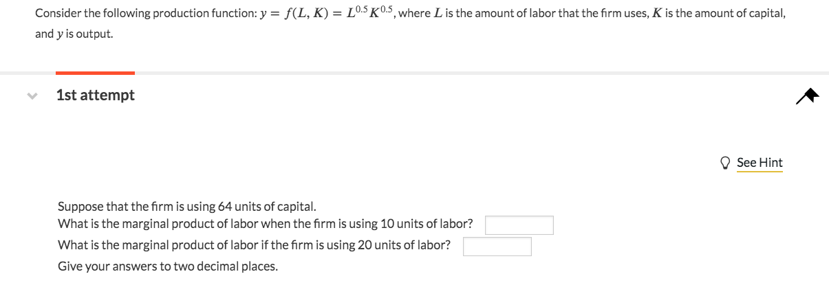 Solved Consider The Following Production Function Y