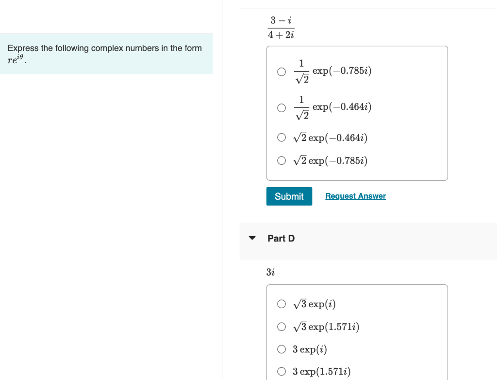 Solved 4+2i3−i Express the following complex numbers in the | Chegg.com