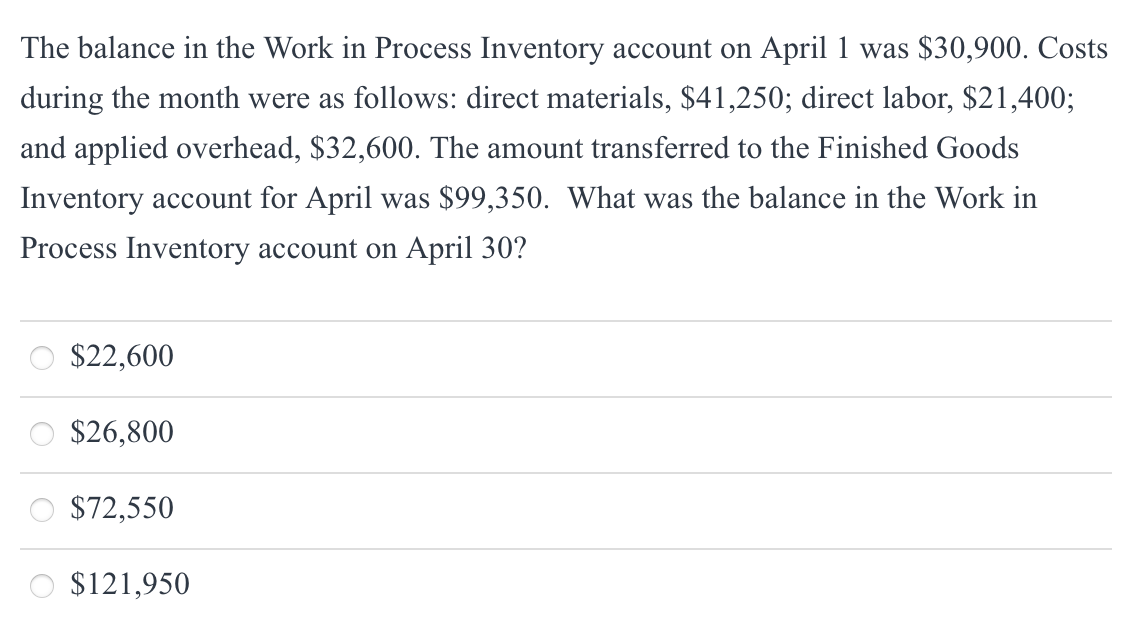 Solved The balance in the Work in Process Inventory account | Chegg.com