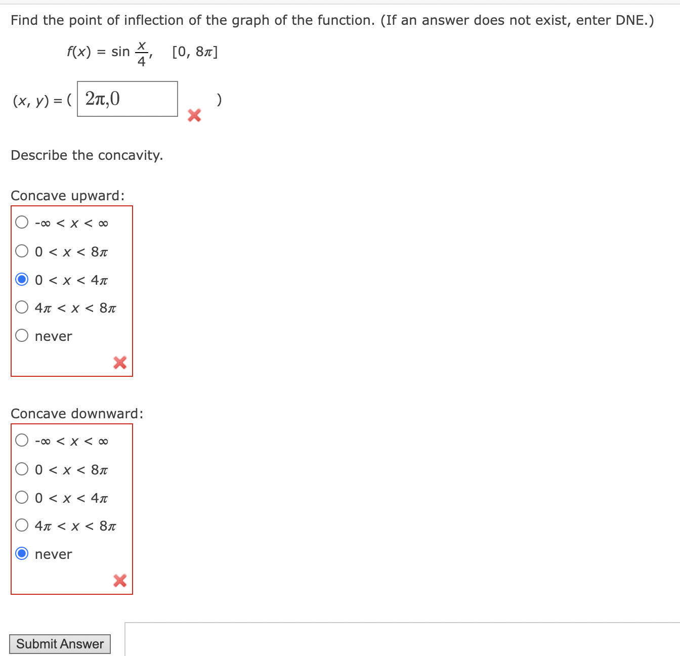 Solved f(x)=sin4x(x,y)=( Describe the concavity. Concave | Chegg.com