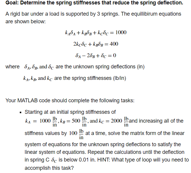 Solved Goal: Determine the spring stiffnesses that reduce | Chegg.com