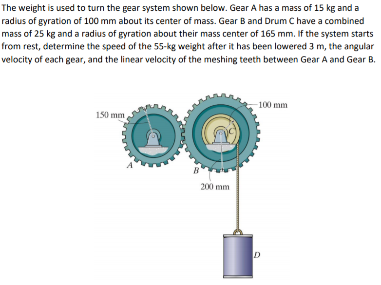 Solved The weight is used to turn the gear system shown | Chegg.com