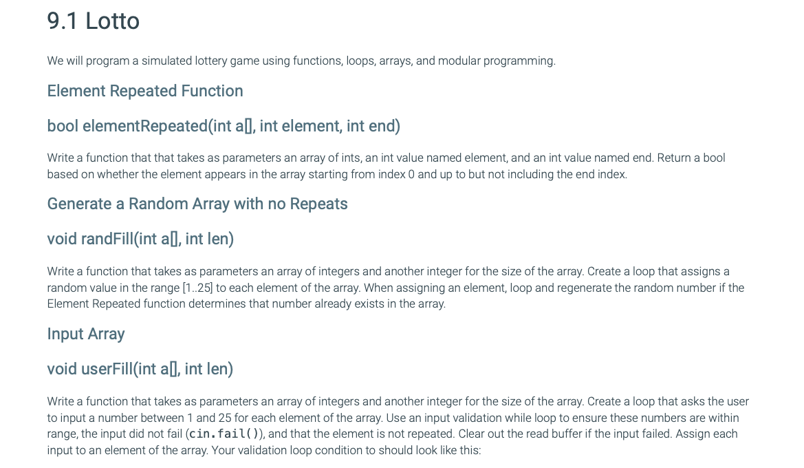 Solved 9.1 Lotto We will program a simulated lottery game | Chegg.com