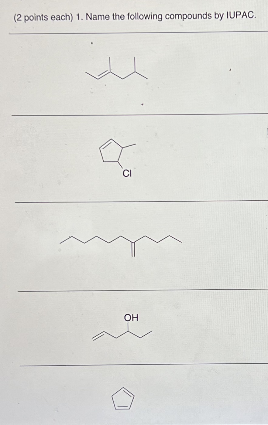 Solved (2 ﻿points each) 1. ﻿Name the following compounds by | Chegg.com