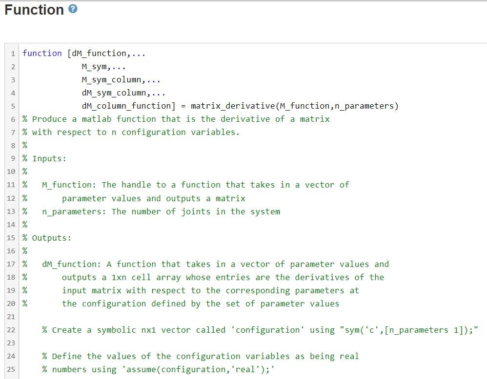 Solved function [dM_function,... M_sym, ... M_sym_column,... | Chegg.com