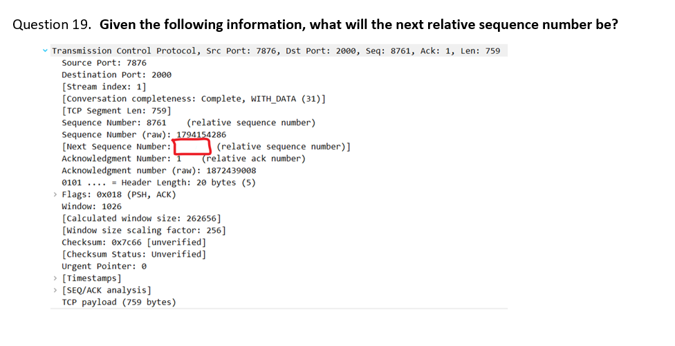 Solved Transmission Control Protocol, Src Port: 7876, Dst | Chegg.com