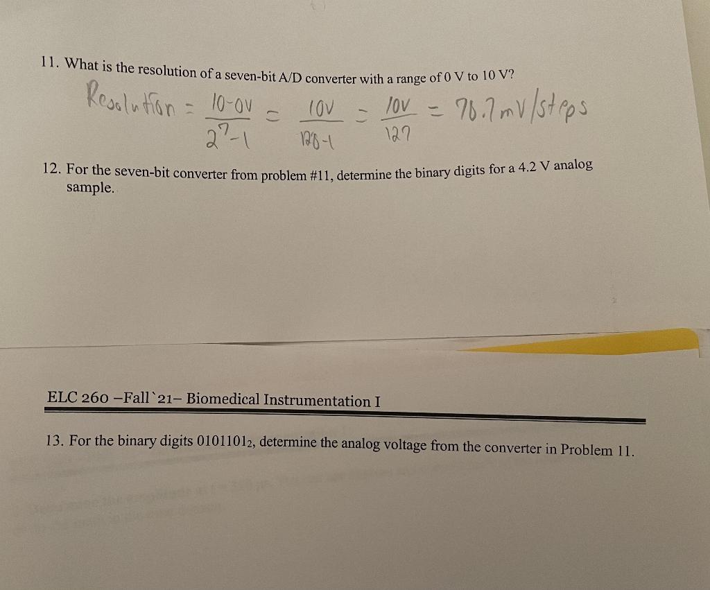 Solved Resolution - 10-0v 11. What is the resolution of a | Chegg.com