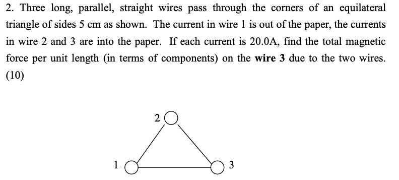Solved Three long, parallel, straight wires pass through the | Chegg.com