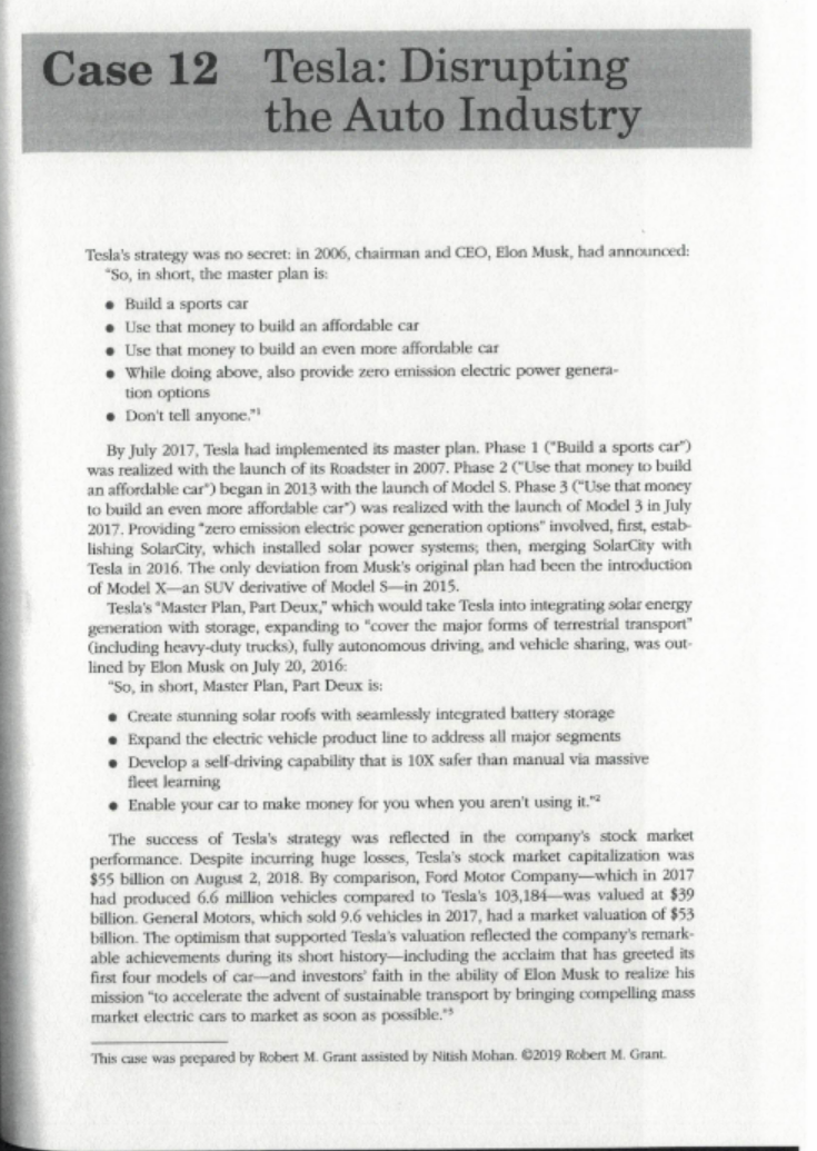Solved Case 12 Tesla: Disrupting the Auto Industry Tesla's | Chegg.com