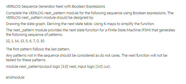 VERILOG Sequence Generator Next with Boolean | Chegg.com
