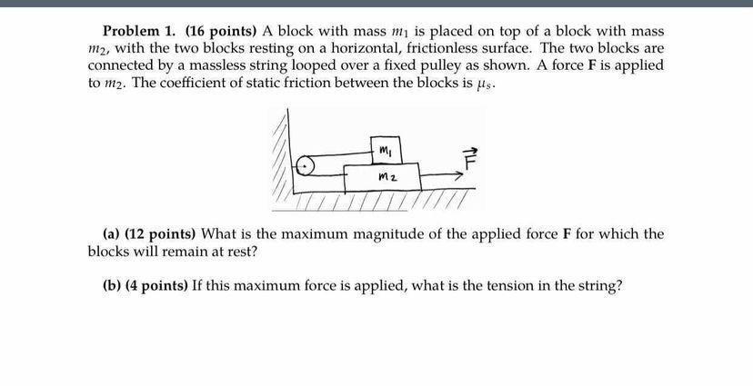 Solved A block with mass m1 is placed on top of a block with | Chegg.com