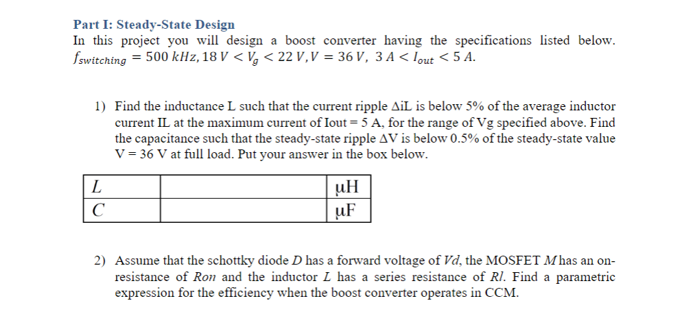 Solved Part I: Steady-State Design In this project you will | Chegg.com
