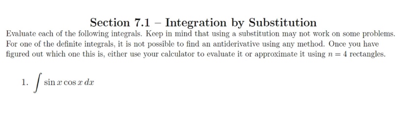 Solved Section 7.1 - Integration by Substitution Evaluate | Chegg.com