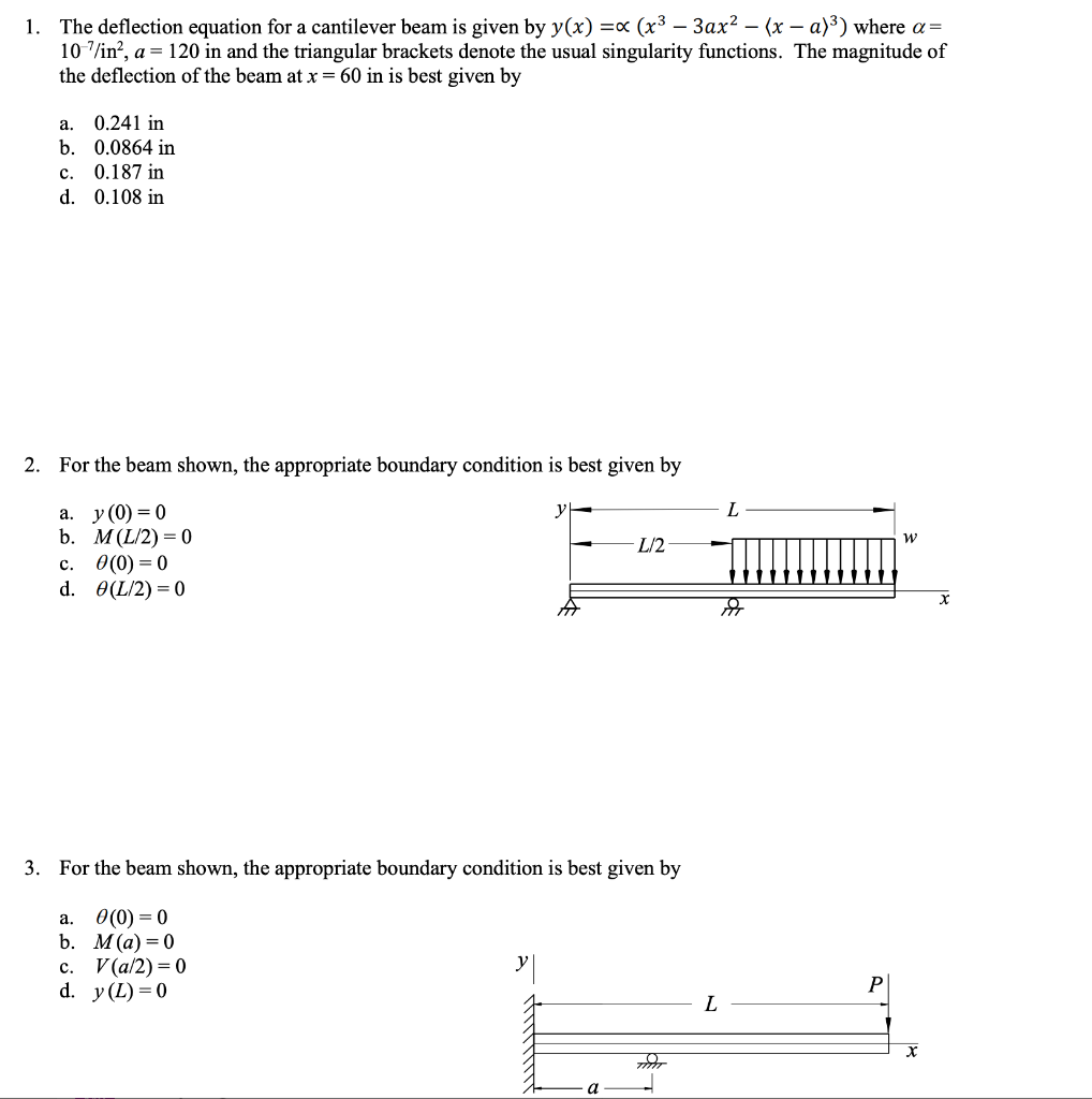 Solved 1. The deflection equation for a cantilever beam is | Chegg.com