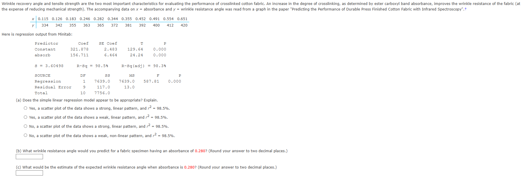 Solved Here is regression output from Minitab:(a) ﻿Does the | Chegg.com