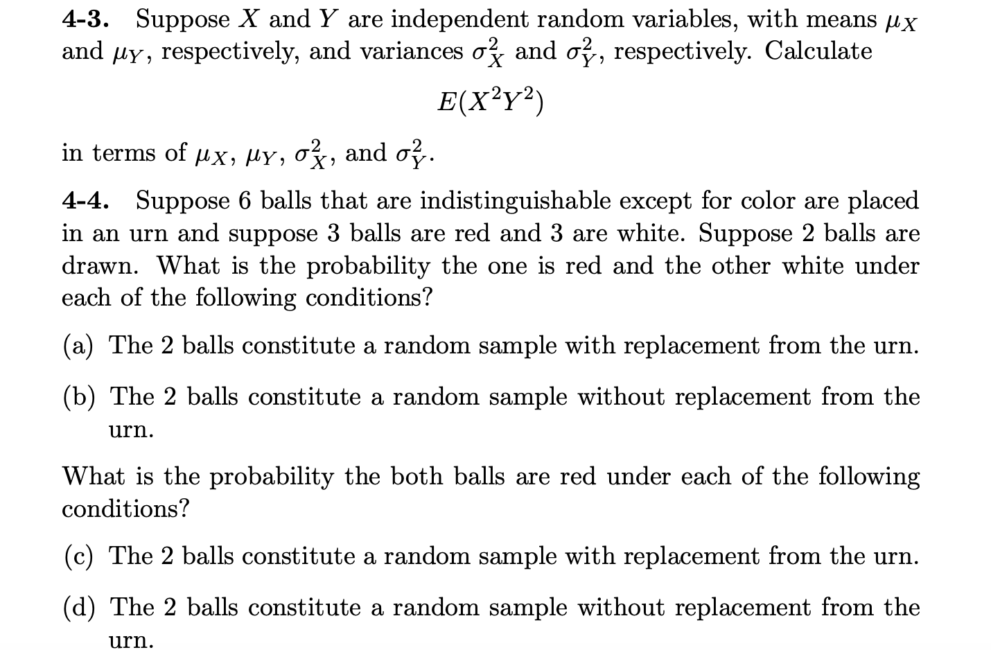 Solved 4 3 Suppose X And Y Are Independent Random