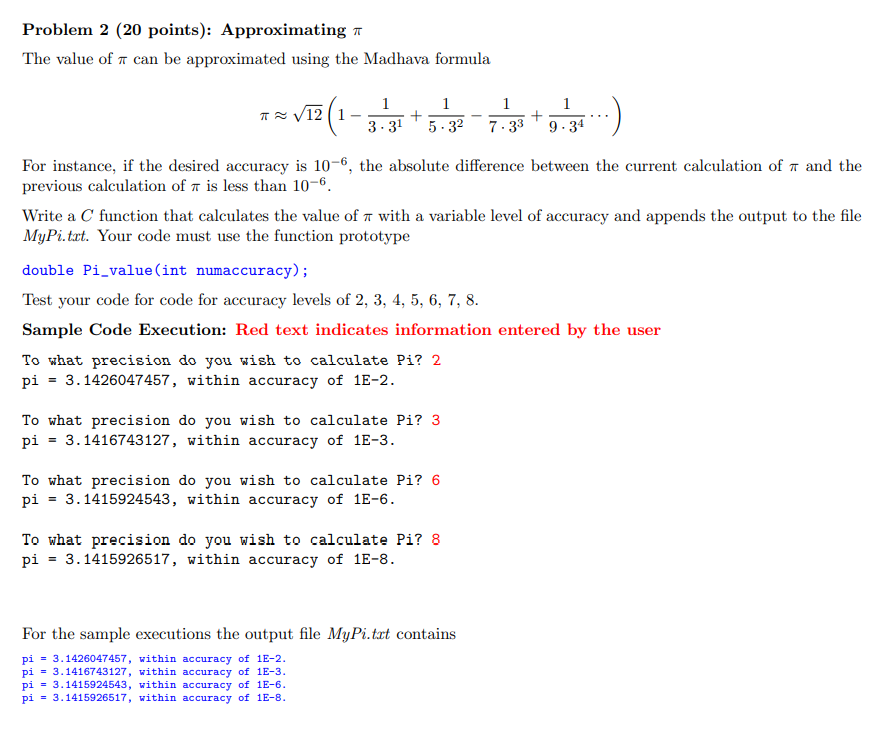 Solved Problem 2 (20 points): Approximating The value of a | Chegg.com