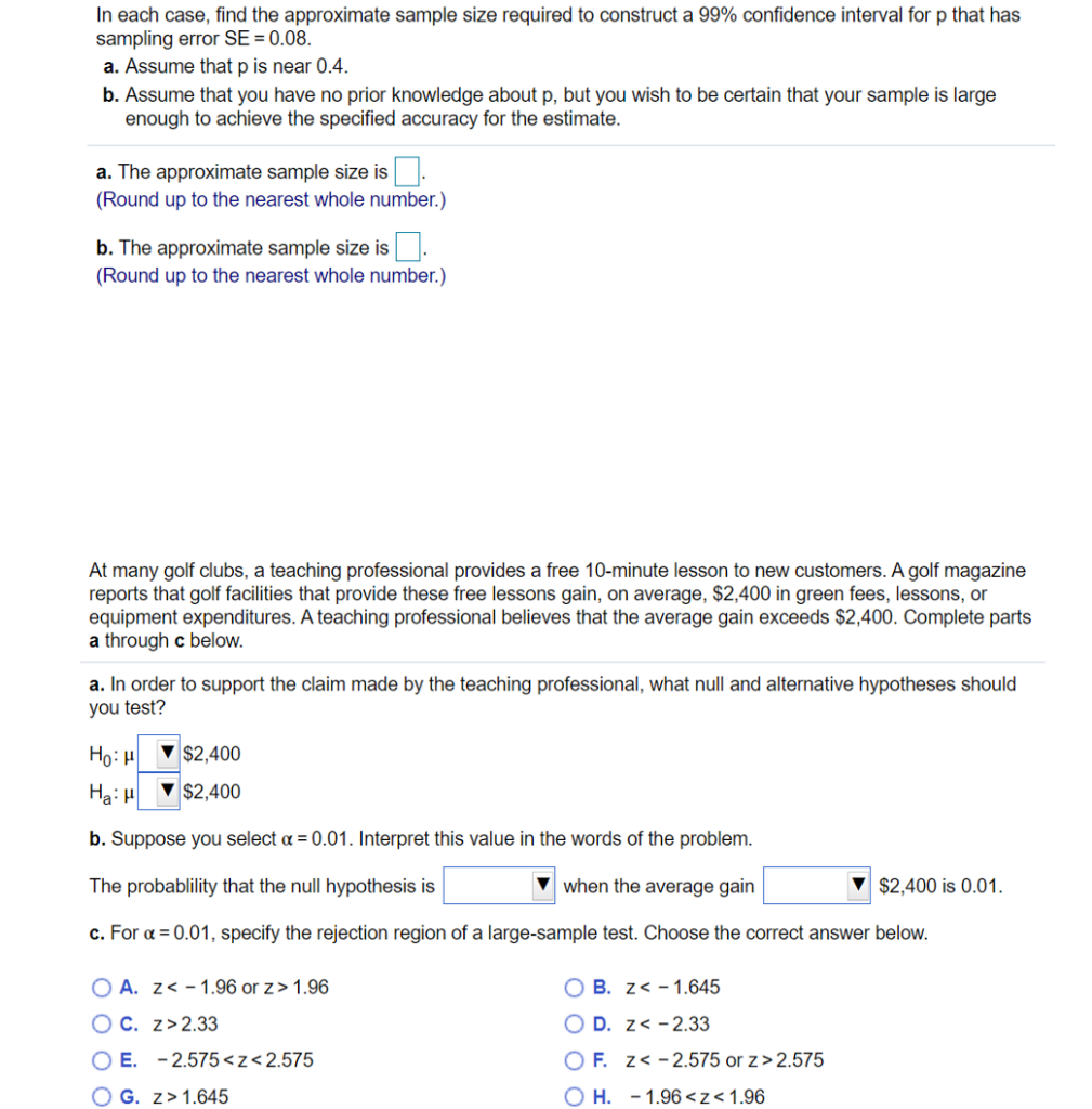 Solved In each case, find the approximate sample size | Chegg.com