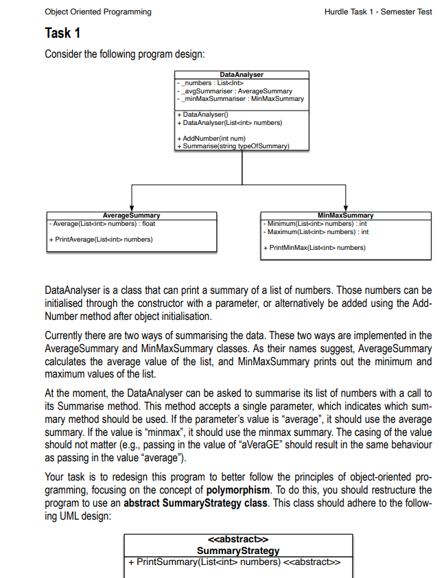 Solved Task 1 Consider the following program design: | Chegg.com