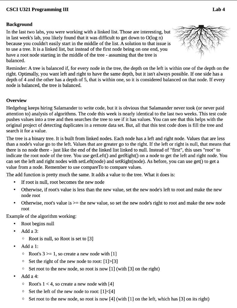 CSCI U321 Programming III Lab 4 Background In the | Chegg.com
