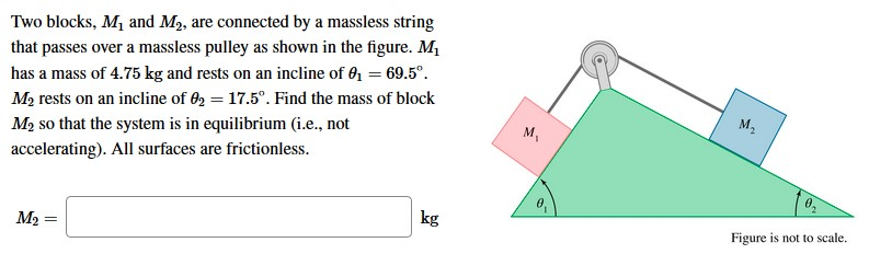 Solved Two blocks, M, and My, are connected by a massless | Chegg.com