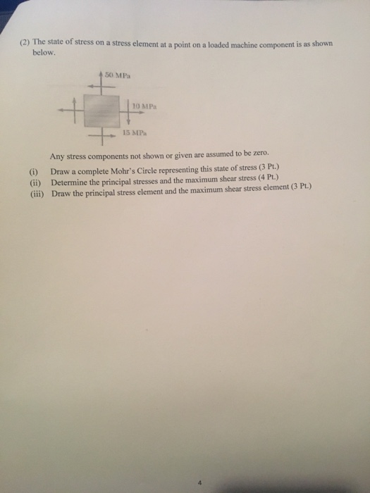 Solved (2) The state of stress on a stress element at a | Chegg.com