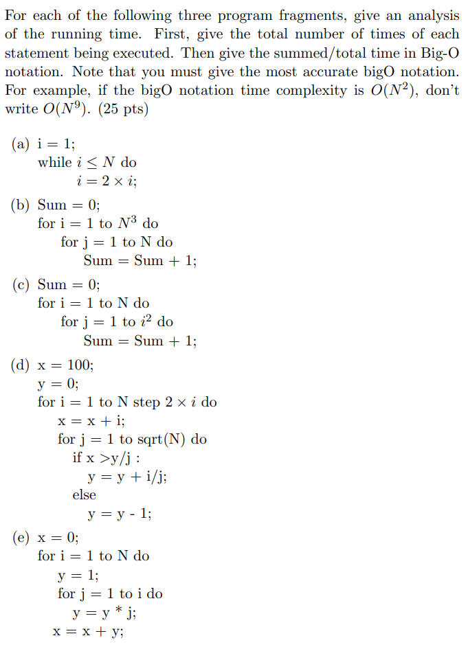Solved For each of the following three program fragments, | Chegg.com