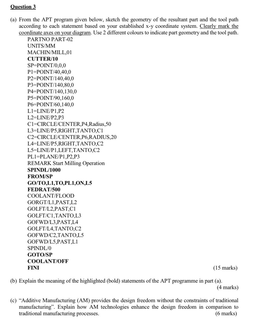 Solved Question 3 (a) From the APT program given below, | Chegg.com