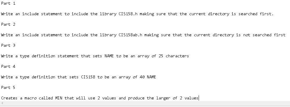 Solved Part 1 Write an include statement to include the | Chegg.com