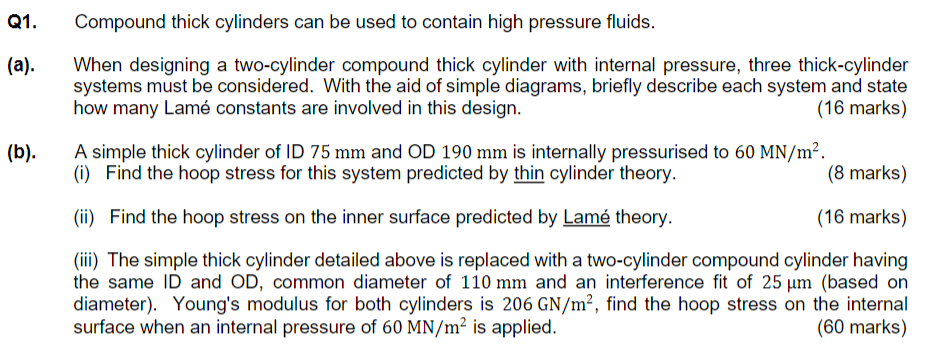 Solved Q1. ﻿Compound thick cylinders can be used to contain | Chegg.com