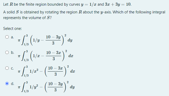 Solved Let R ﻿be the finite region bounded by curves y=1x | Chegg.com