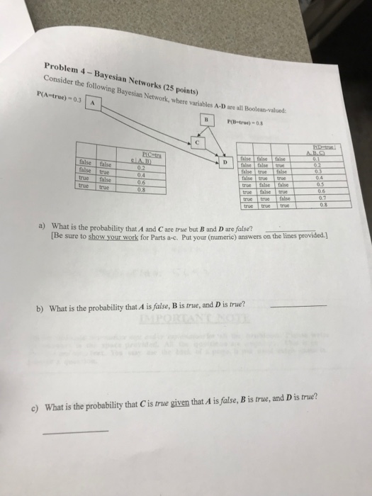 Solved Problem 4- Bayesian Networks (25 points) Consider the | Chegg.com