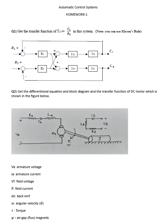 Solved Q1) Get the transfer function of T12=R2C1 in this | Chegg.com