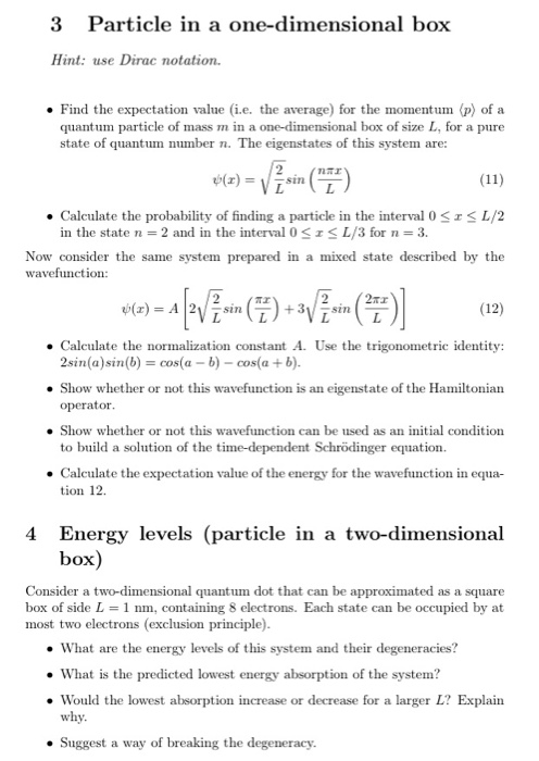 Solved 3 Particle In A One Dimensional Box Hint Use Dira