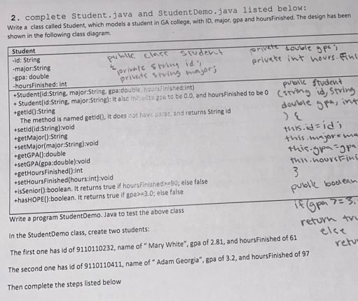 Solved 2. complete Student.java and StudentDemo.java listed | Chegg.com