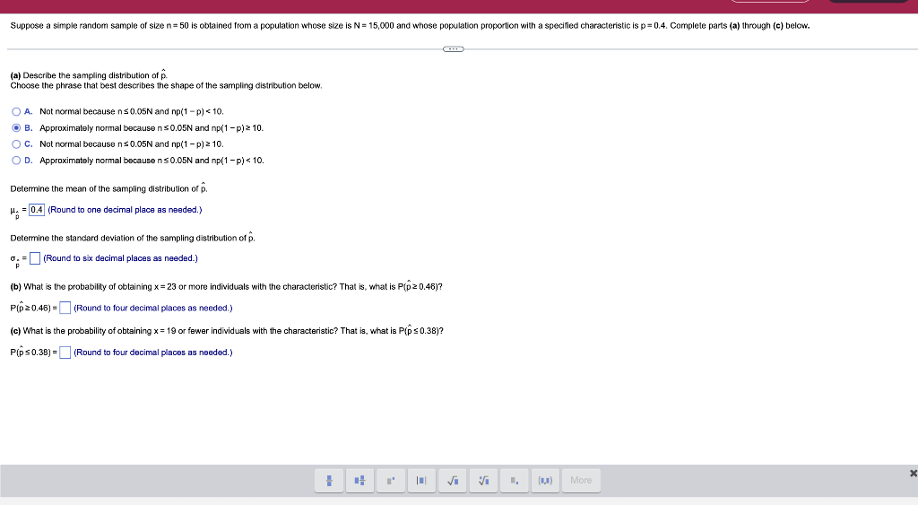 Solved Suppose a simple random sample of size n=50 is | Chegg.com