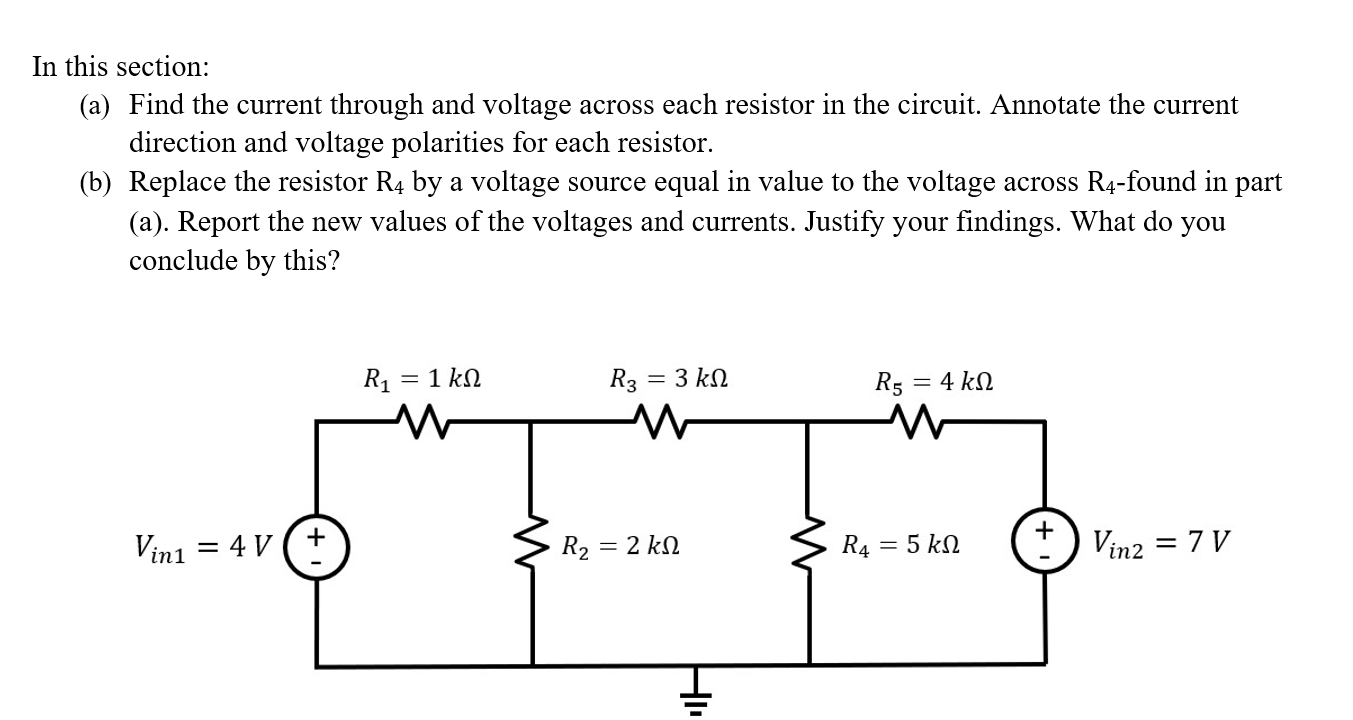 Solved In this section: (a) Find the current through and | Chegg.com
