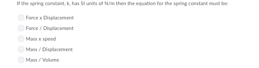 Solved If the spring constant, k, has SI units of N/m then | Chegg.com